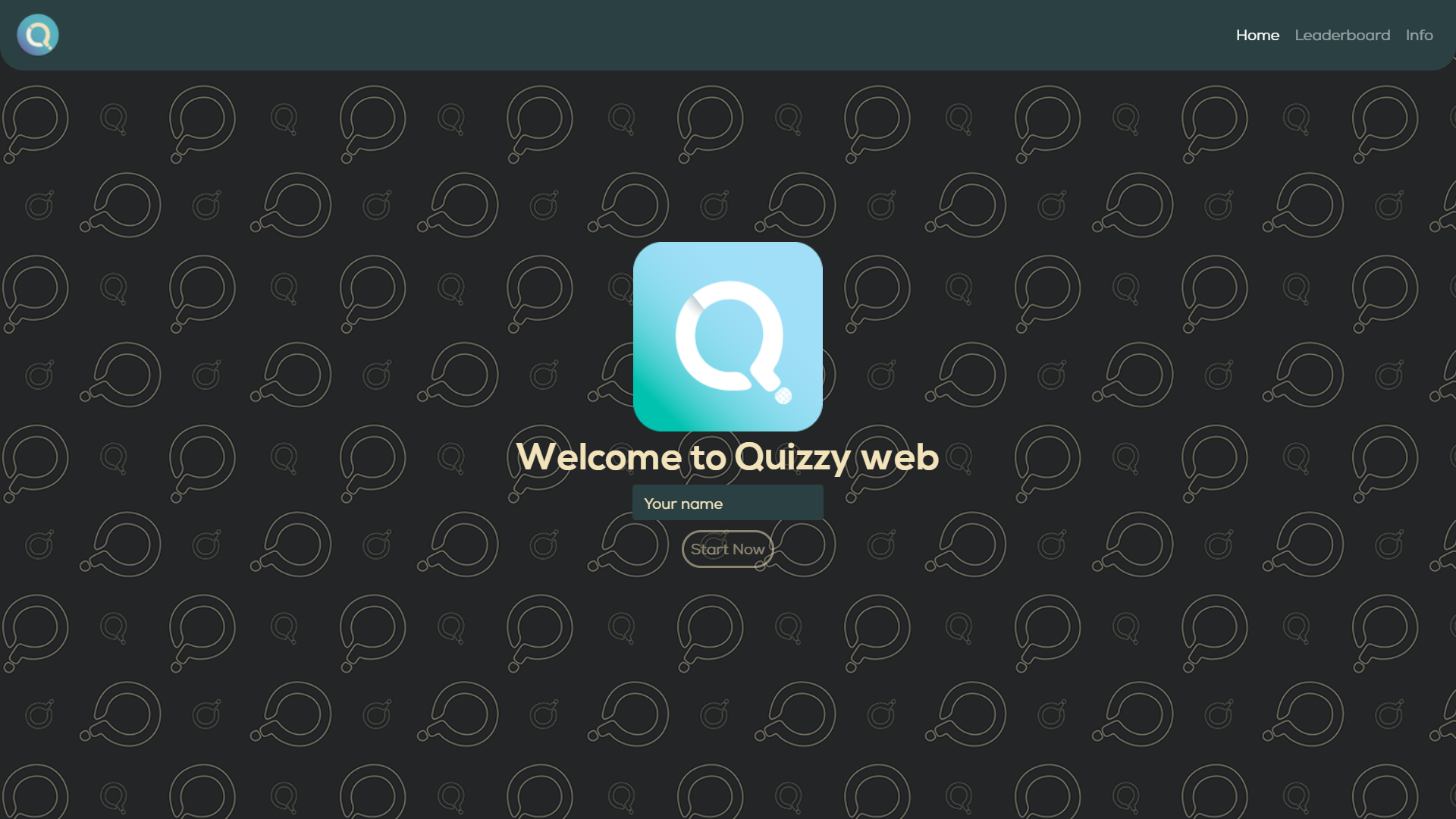 From the landing page, input your name (for storing historic attempts to quizzes) then click ...